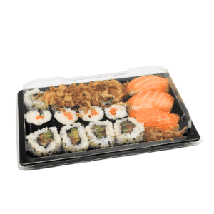 Black sushi trays + lids - 165 x 120 x 40 mm